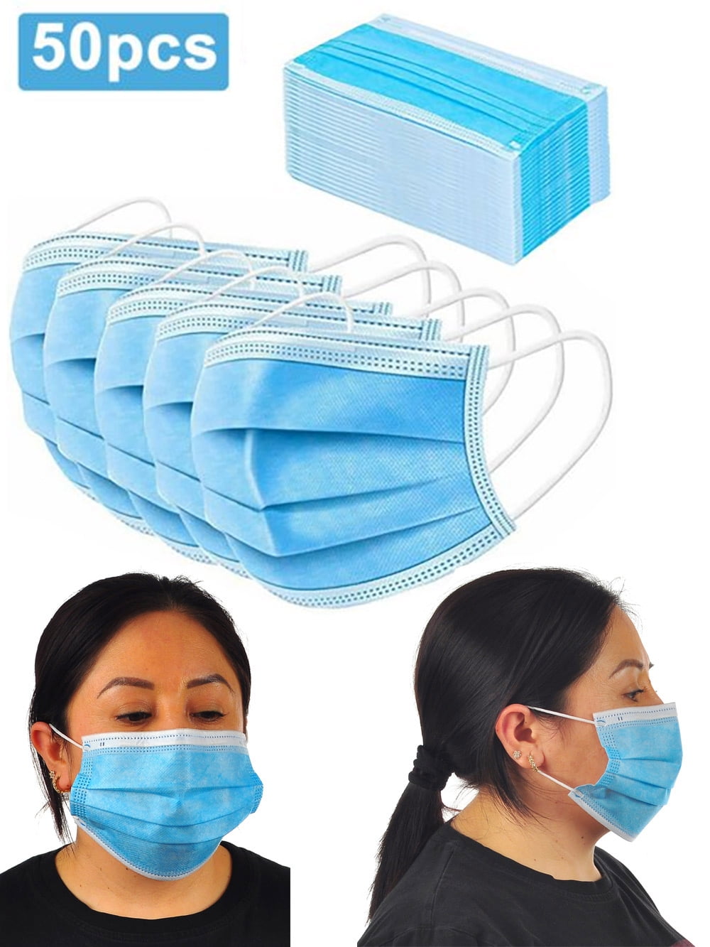 Disposable Face Mouth Mask 3-Ply Ear Loop - Walmart.com