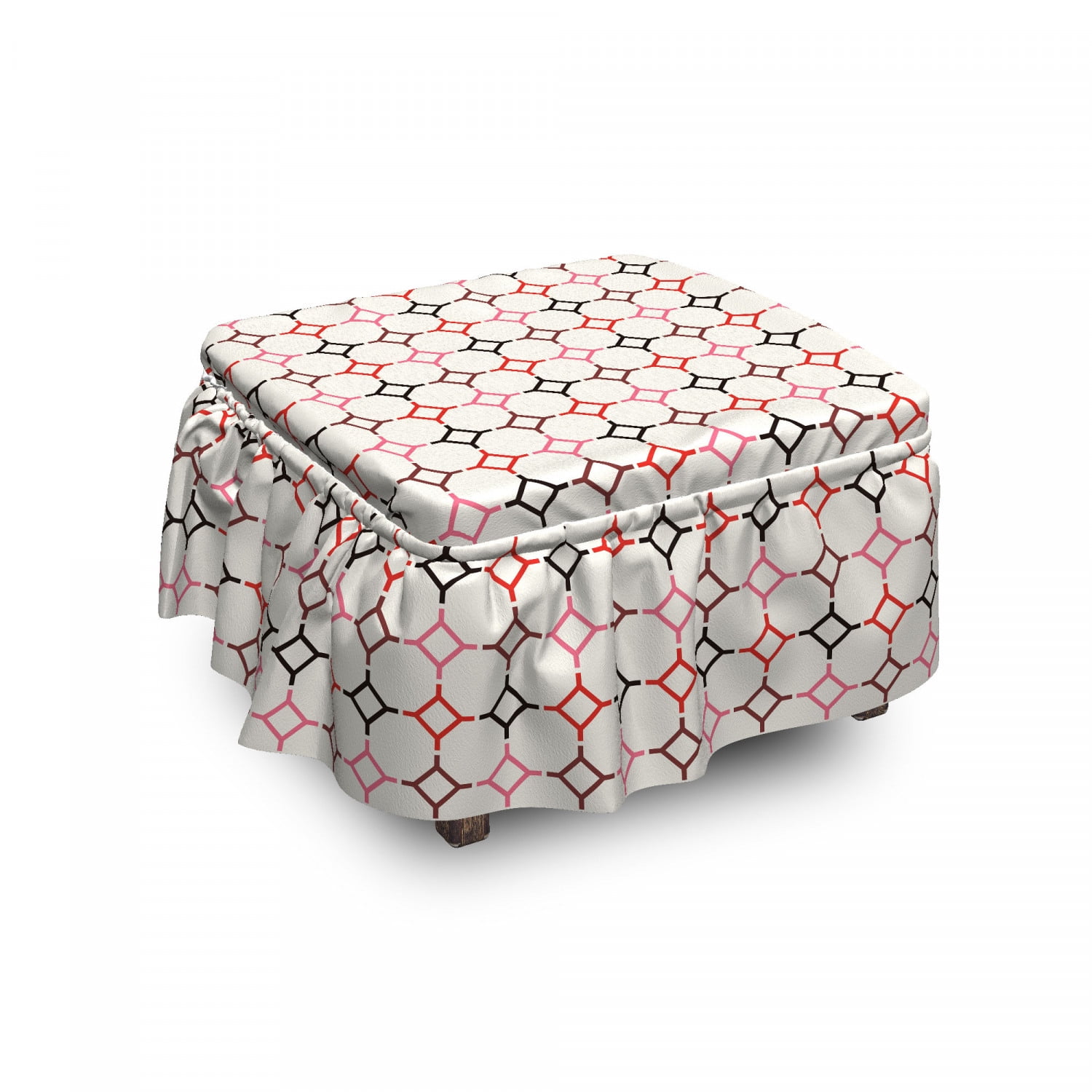 Retro Ottoman Cover, Hexagonal Shaped Lines, 2 Piece Slipcover Set with ...