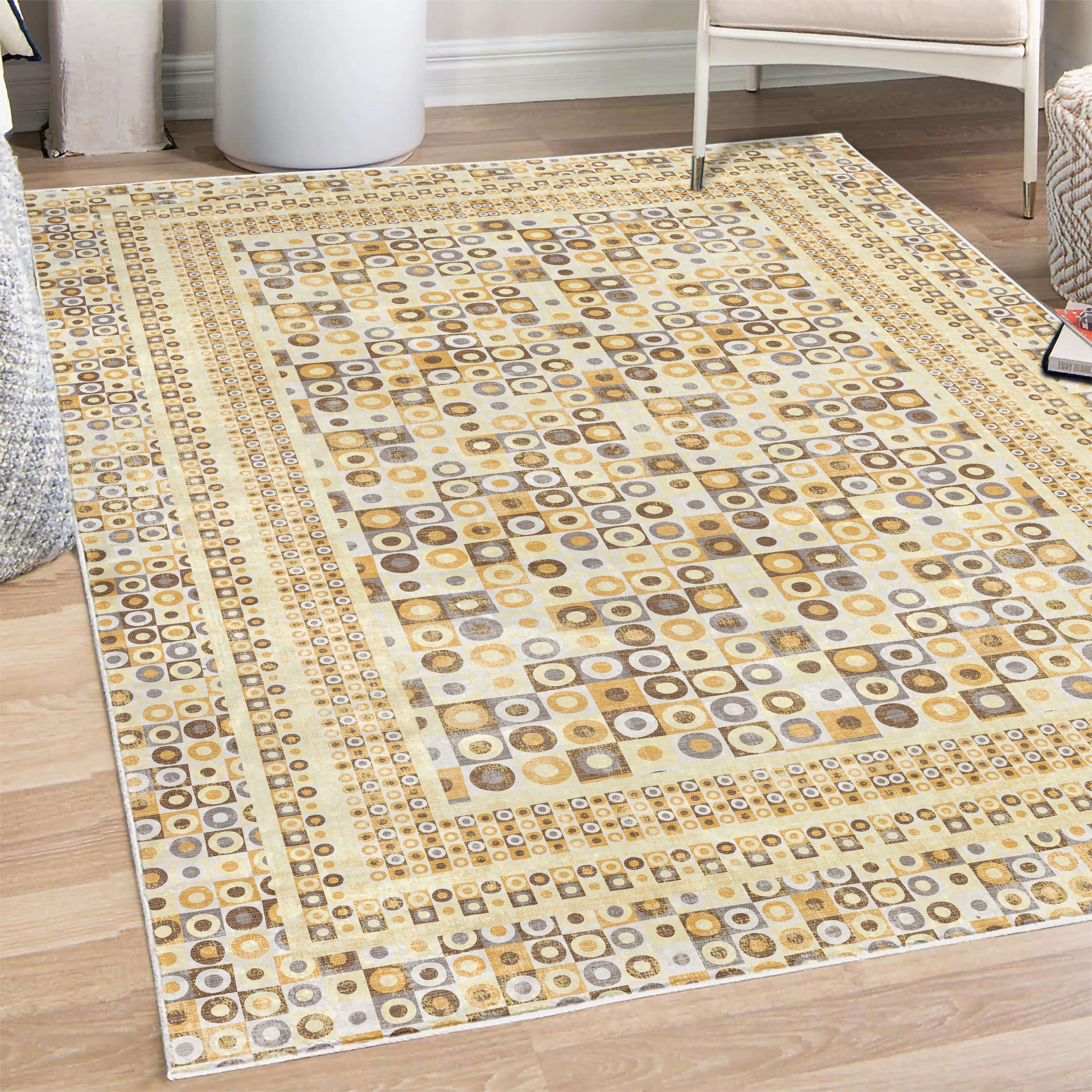 Retro Decorative Rug, Geometric Groovy Themed Pattern of Rounds and ...