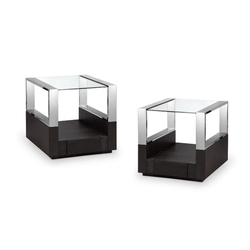 (Set of 2) Contemporary Graphite Glass Top End Table with Storage ...