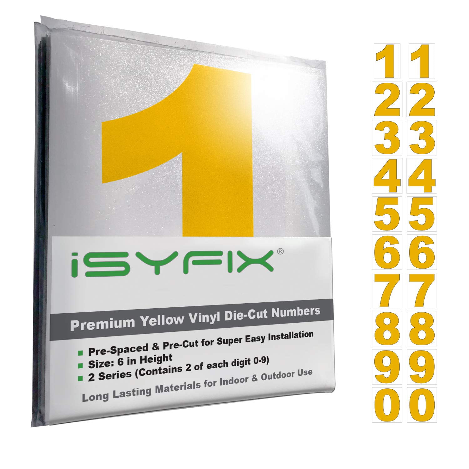 iSYFIX Yellow Vinyl Numbers Stickers – 6 Inch Self Adhesive (2 Sets ...