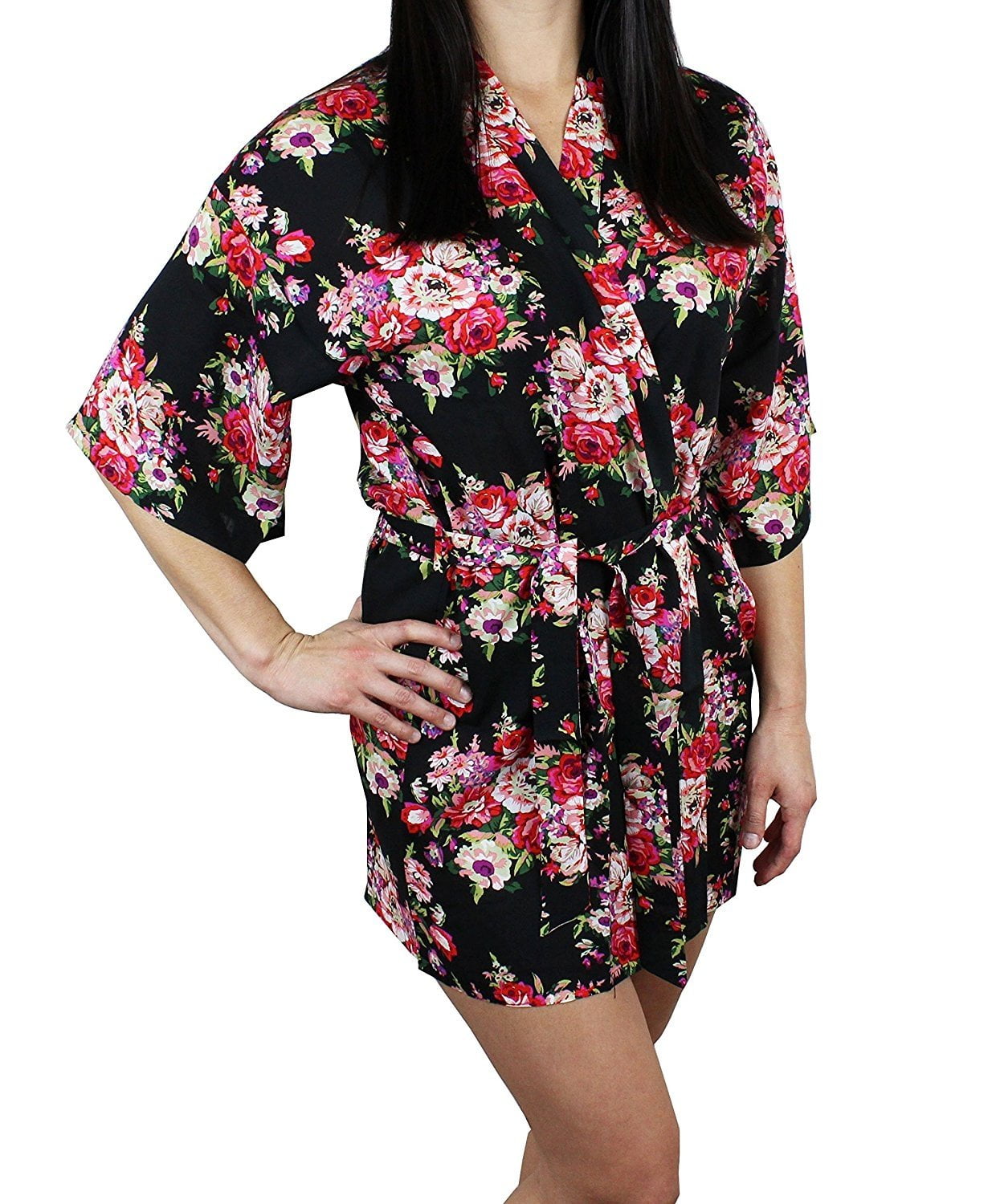 Women's Cotton Short Floral Robe - Bathrobe Flower Bridesmaids Dressing ...