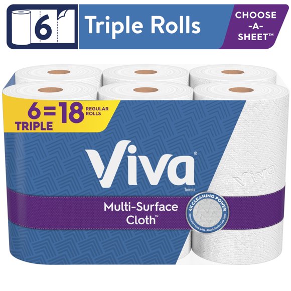 Viva Multi-Surface Cloth Paper Towels, 6 Triple Rolls (165 Sheets per Roll)