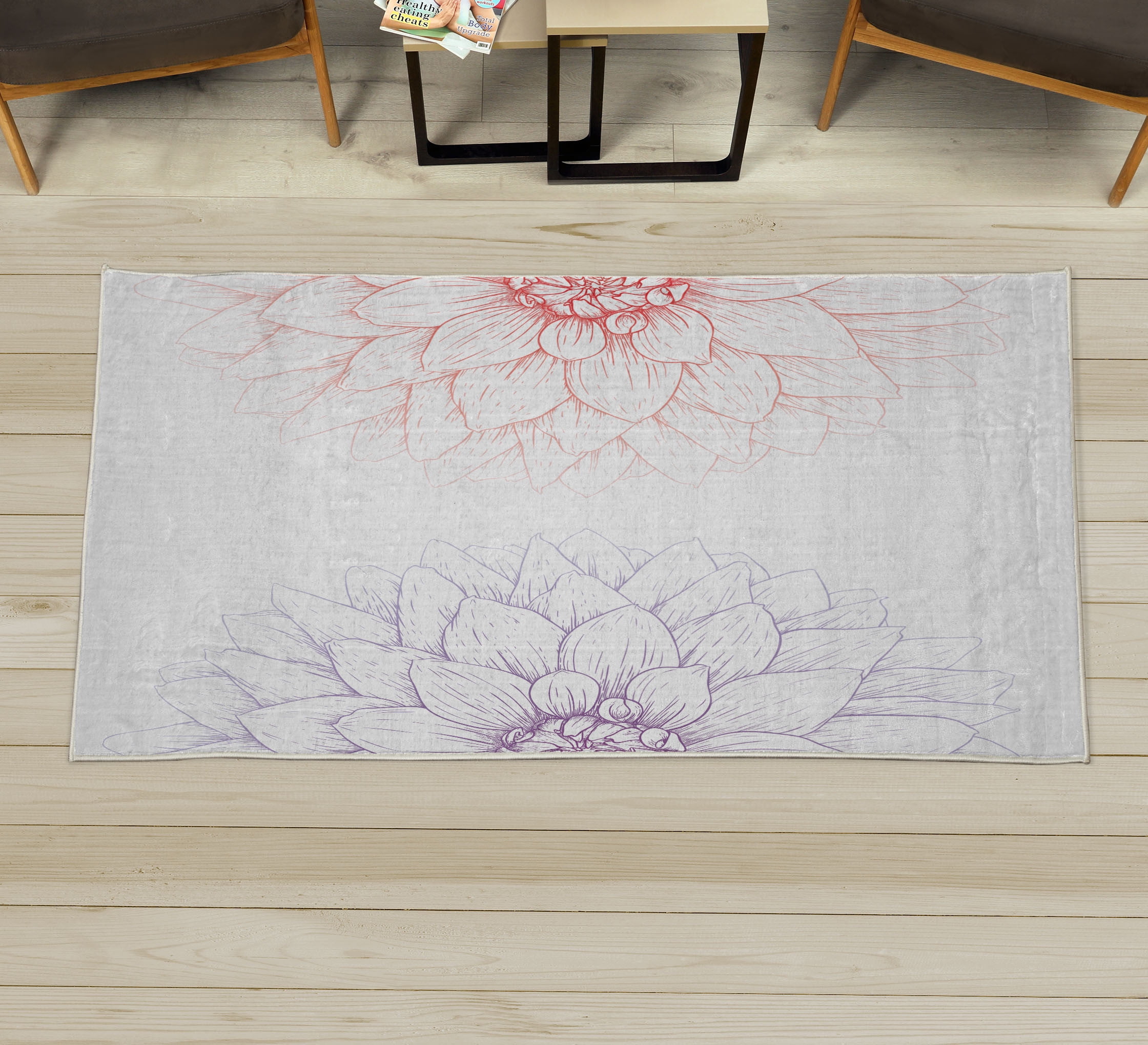 Dahlia Flower Decorative Rug, Simplistic Drawing of Bushy Sunflower ...
