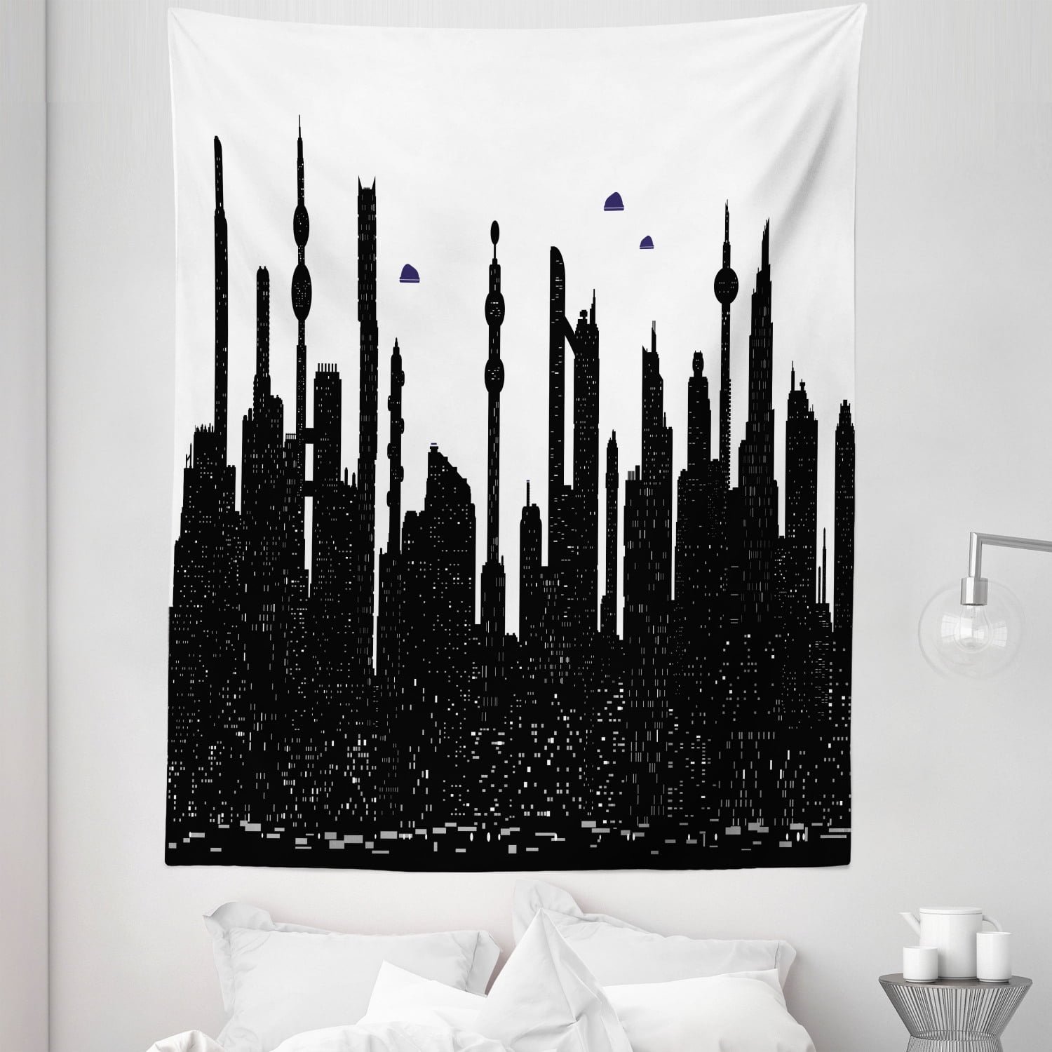 Black and White Tapestry, Sketchy Look Cyberpunk City Futuristic ...