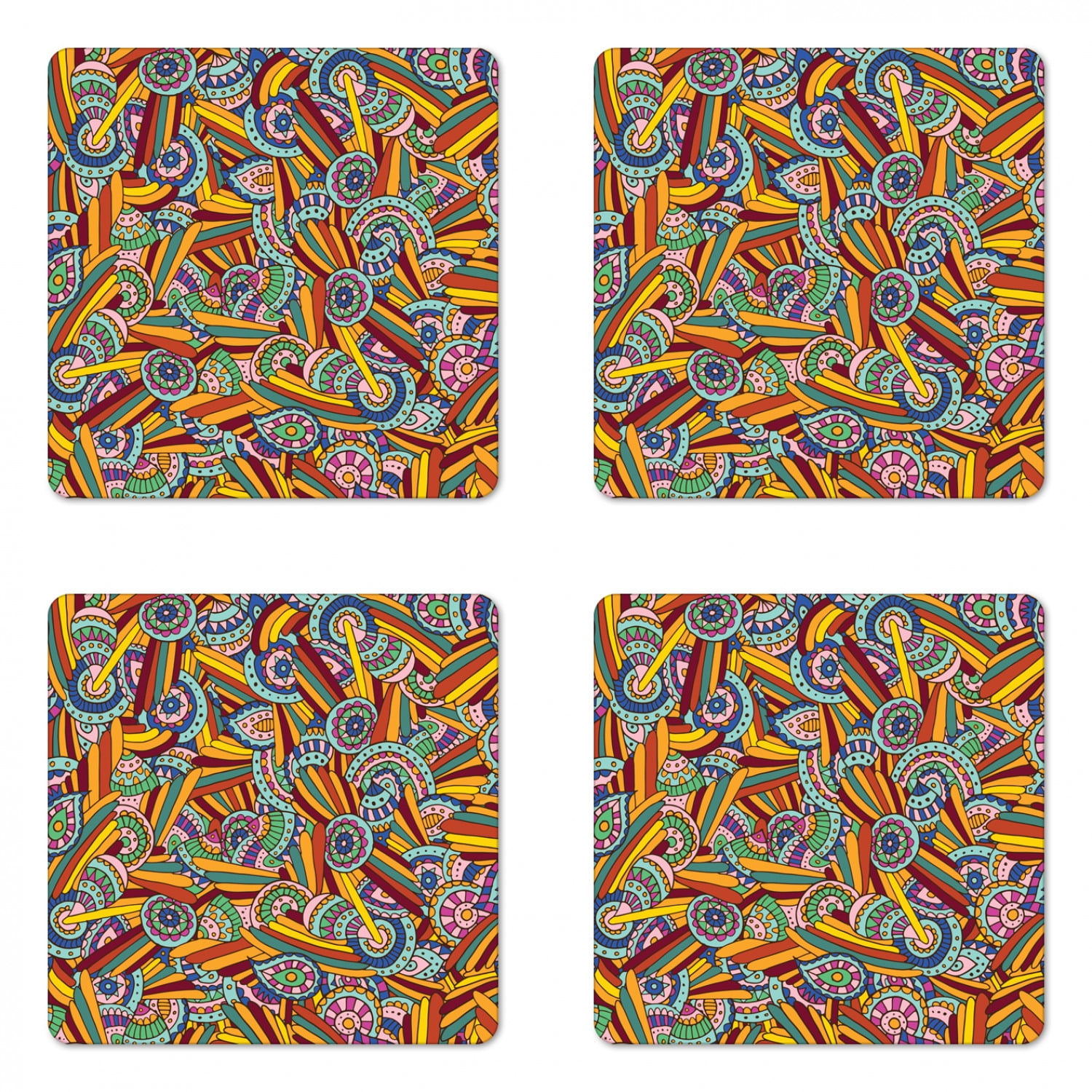Psychedelic Coaster Set of 4, Funky and Hippie Composition with ...