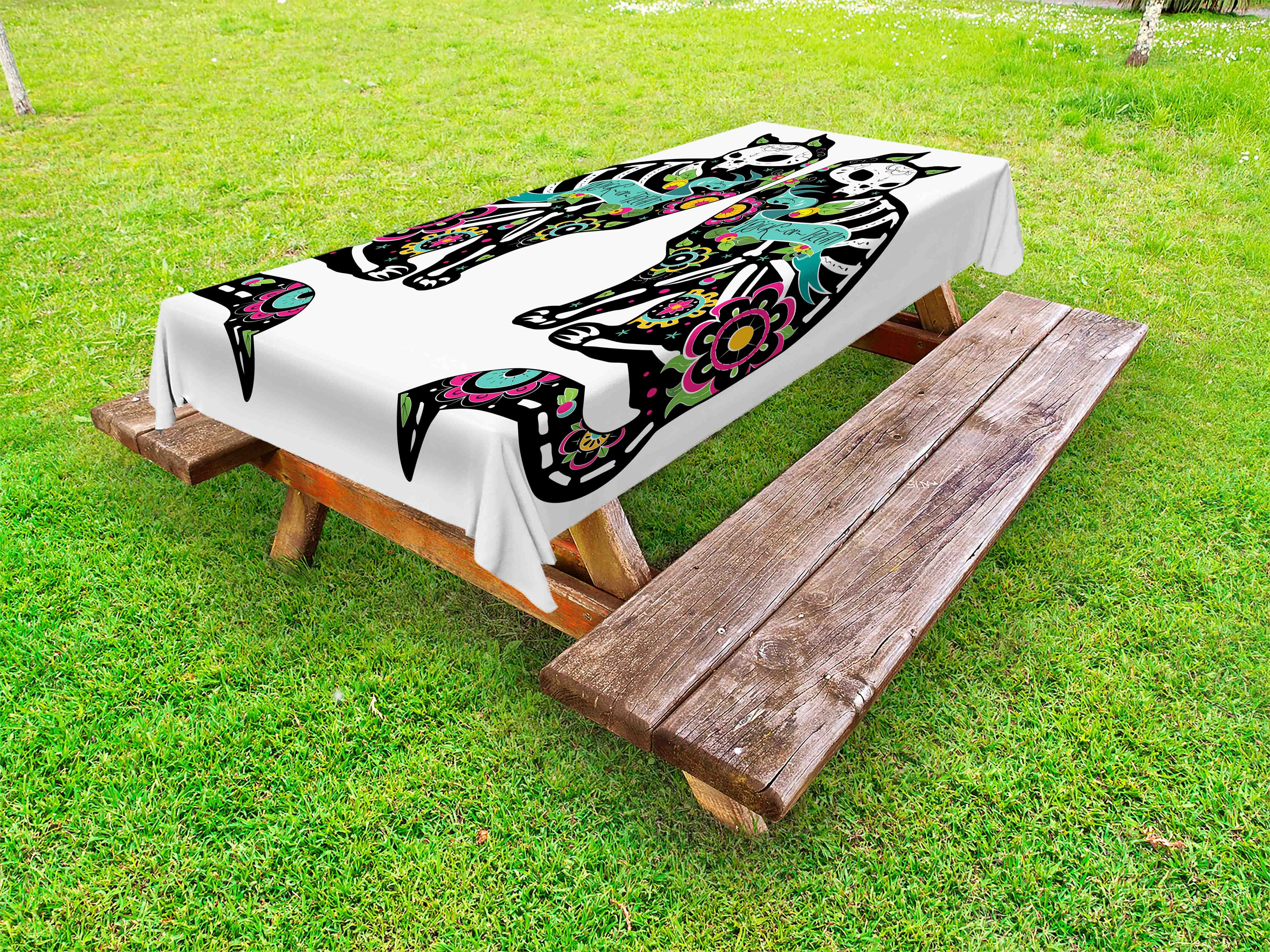 Day Of The Dead Outdoor Tablecloth, Skeleton Cats Festive Celebration ...