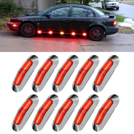 Red Side Marker Lights Trailer Truck 10 Set W/ Chrome Bezel 1000K 4 ...