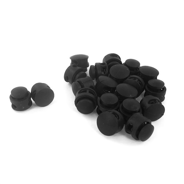 Uxcell 20 Pcs Spring Loaded Cord Lock Double Hole Cord Locks Ends Black ...