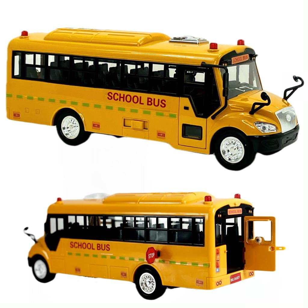 Big Daddy Huge Yellow School Bus with Lights and Cool Openable Doors Pull Back Toy School Bus ...