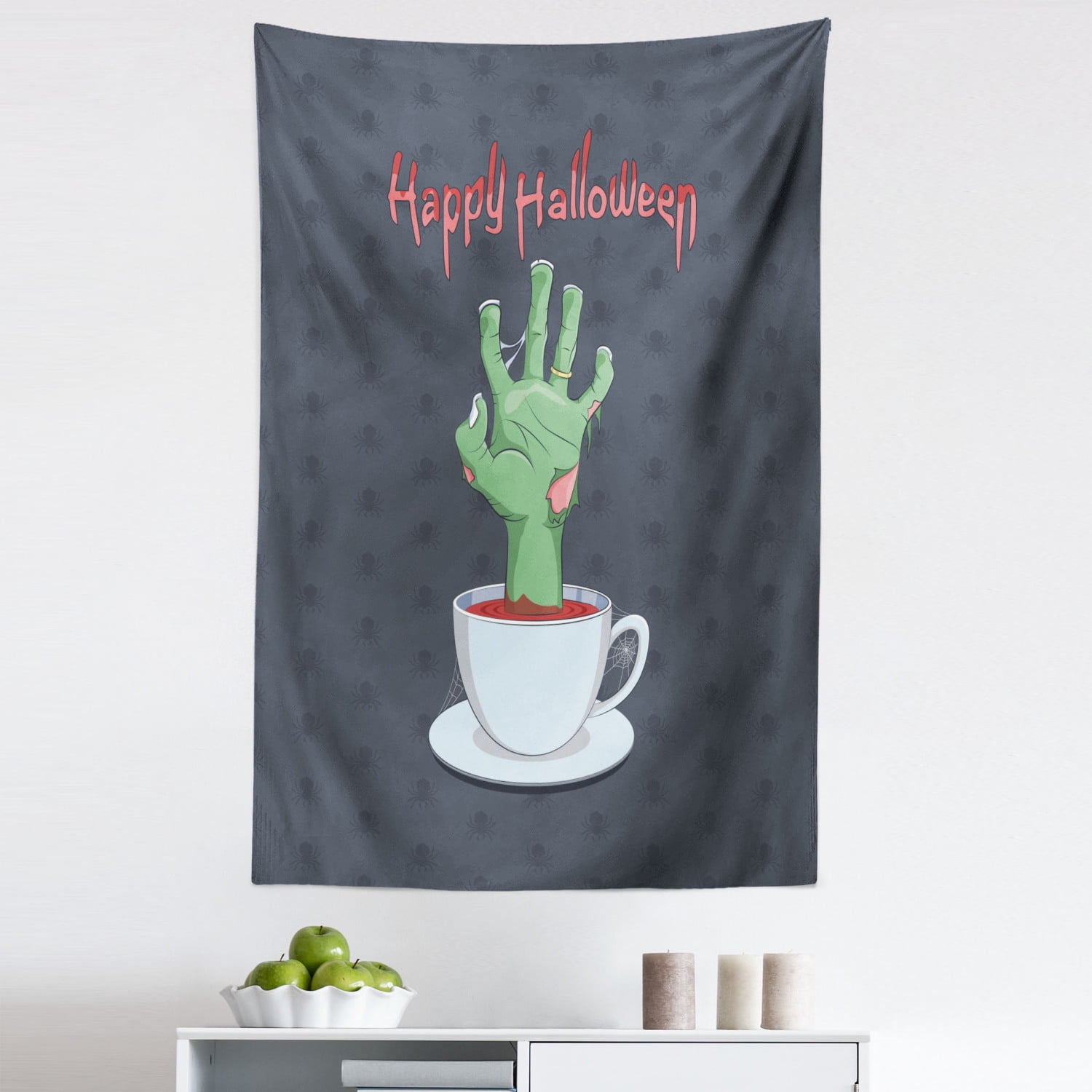Halloween Tapestry, Zombie Hand in a Bloody Tea Cup with Happy ...