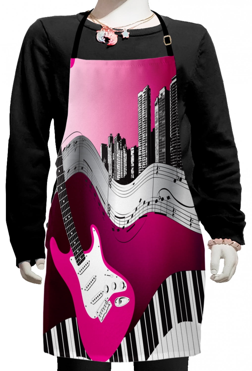 Music Kids Apron, Bass Guitar Keyboard Urban Rock Backdrop Rhythm of ...
