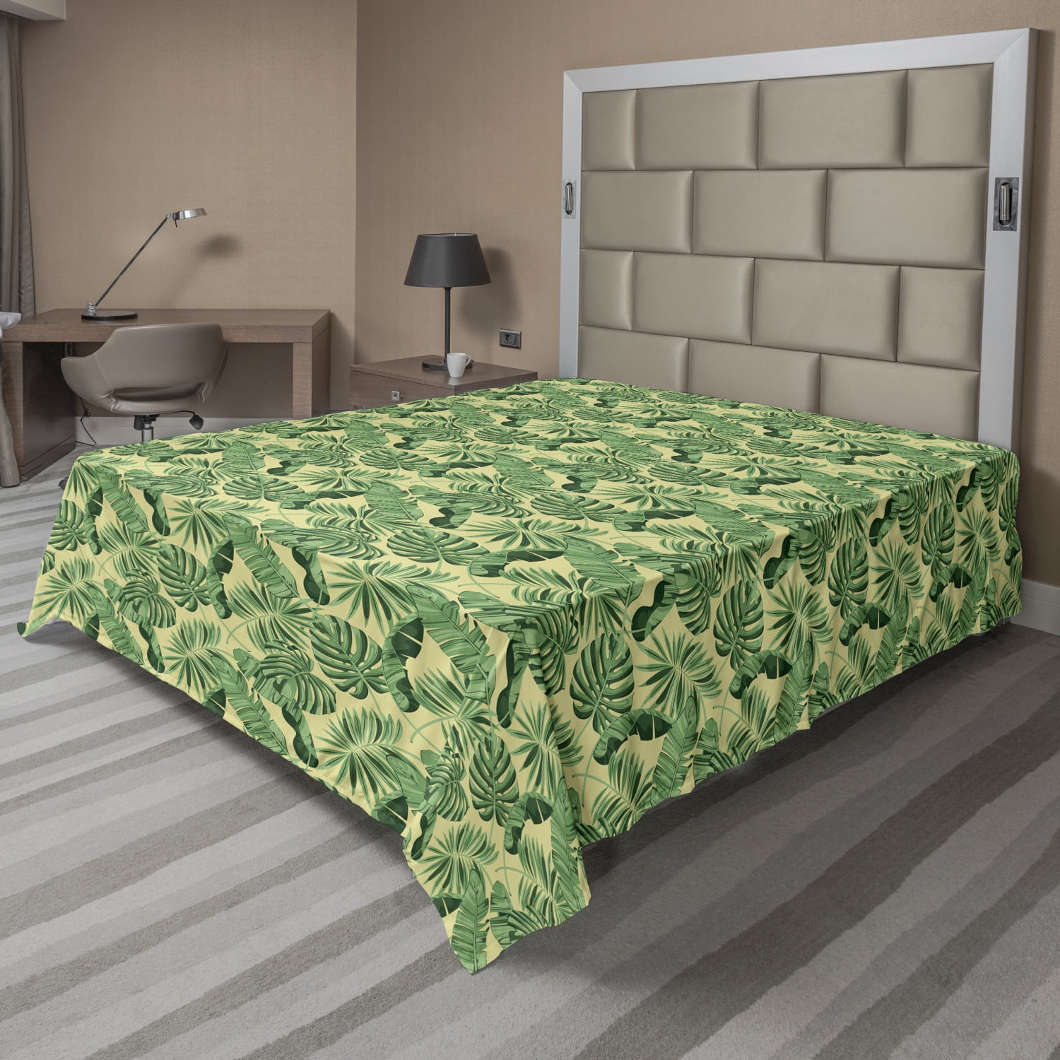 Jungle Flat Sheet, Botanical Foliage Pattern Inspired by Greenery of ...