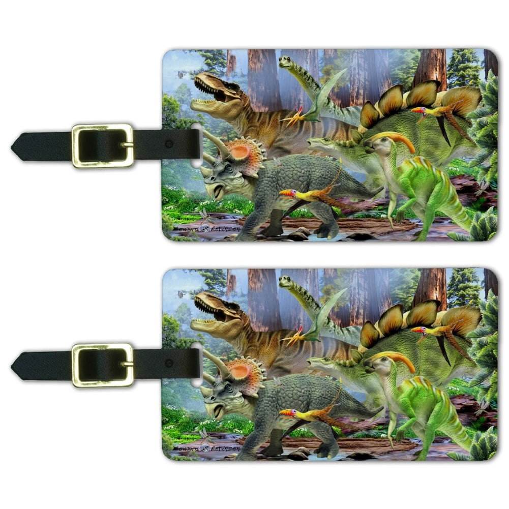Triceratops T-Rex Stegosaurus Jurassic Dinosaurs Luggage ID Tags ...