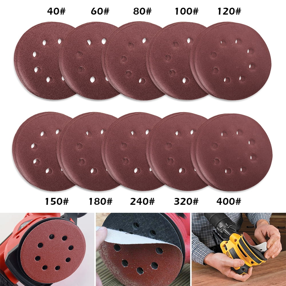 Willstar 80PCS 5 Inch 8 Holes Sanding Discs 40 60 80 100 120 150 180 ...