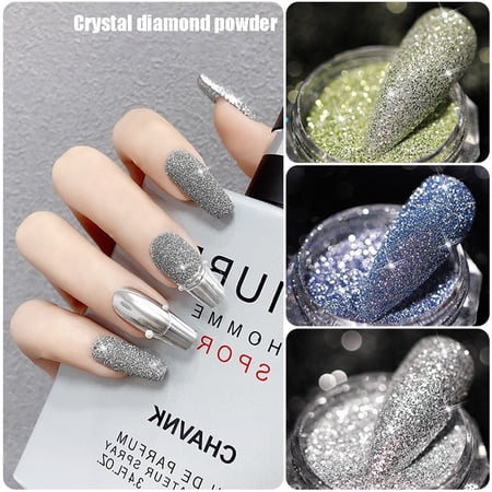 SOLLED Nail Art Crystal Diamond Powder Silver Reflective Shiny Pigment ...