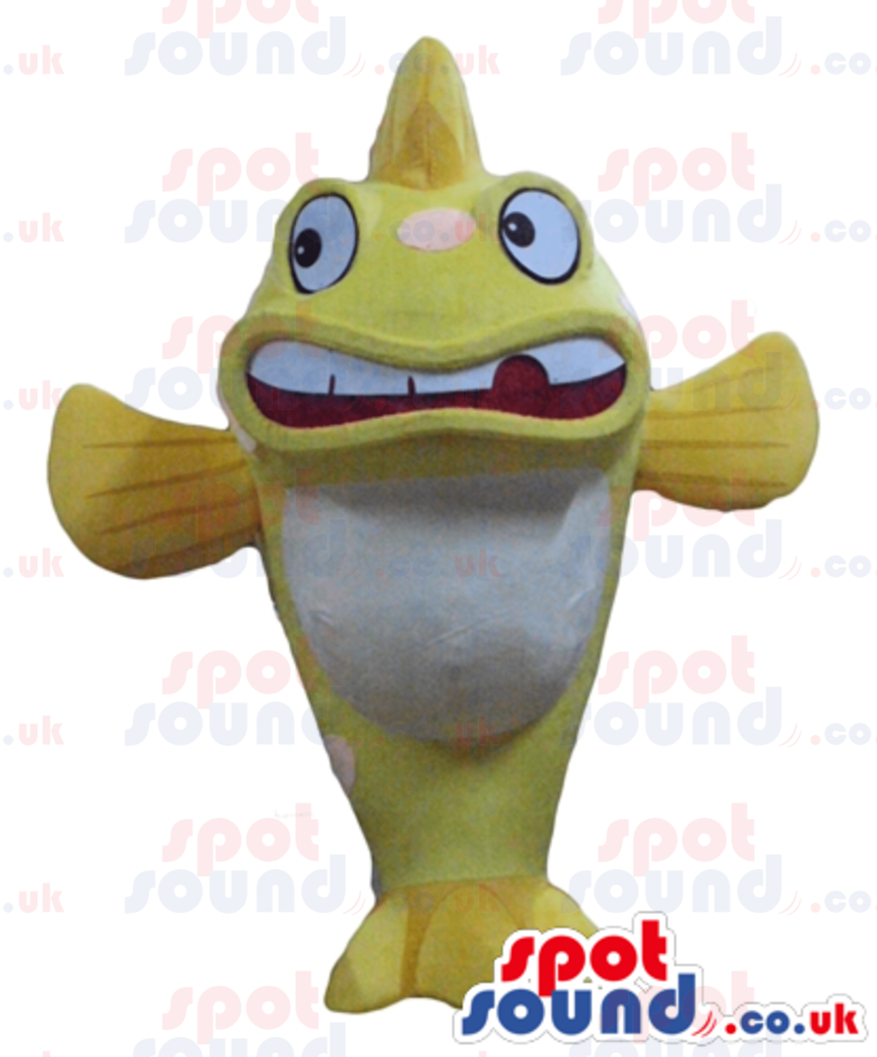 Big yellow fish with big round eyes and big mouth and white belly ...
