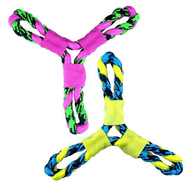 Paracord Rope Dog Toys Twisted Tri Flyer Tough Durable Fetch Toss Tug ...