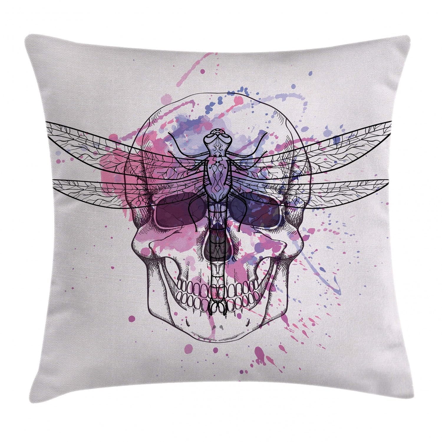 Skull Throw Pillow Cushion Cover, Grunge Illustration of Human Skull ...