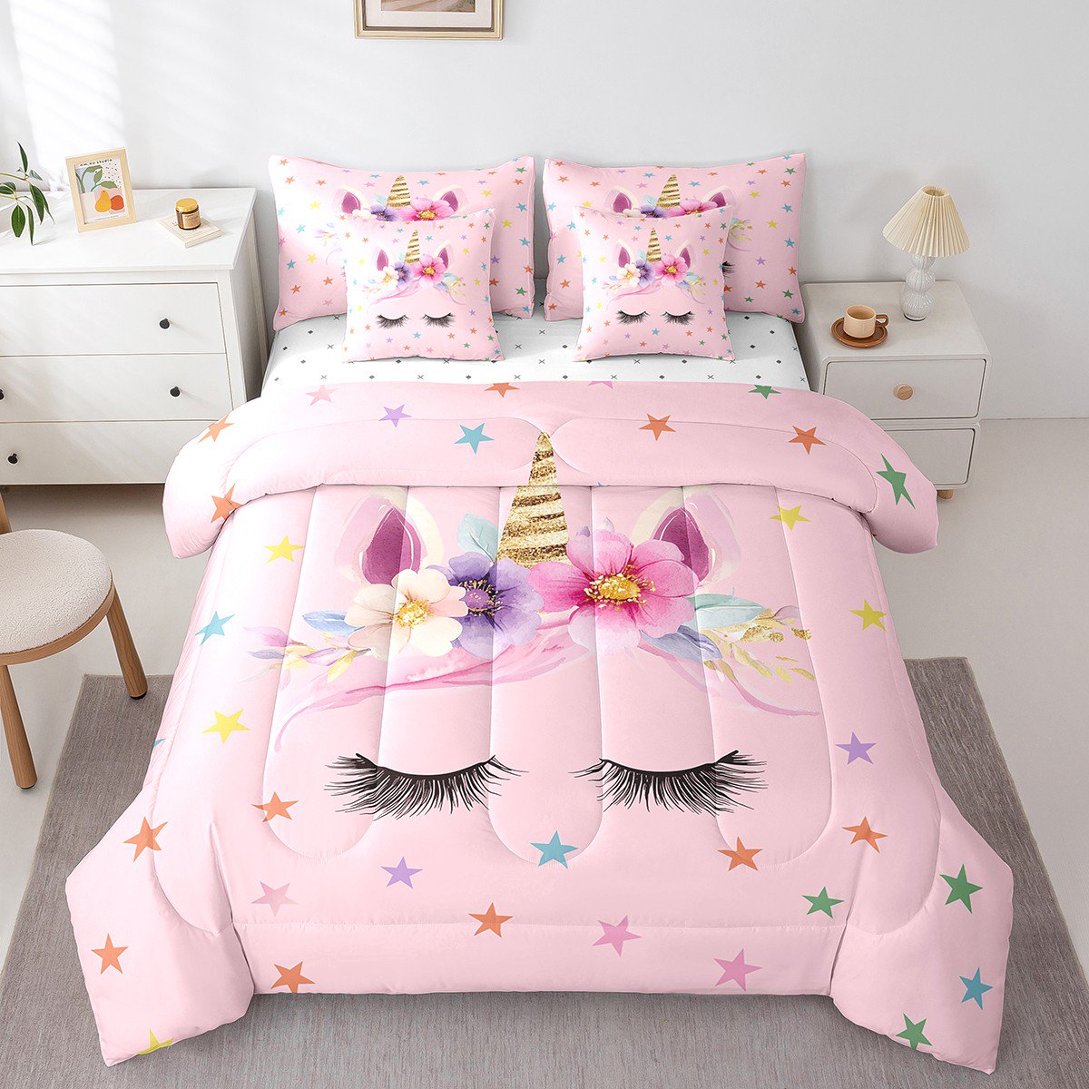Click here for Erosebridal Pink Unicorn 7 Piece Bedding Set Twin... prices