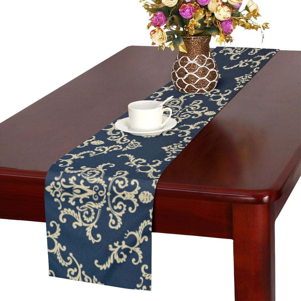 MKHERT Blue gold pattern Table Runner for Kitchen Wedding Party Home ...
