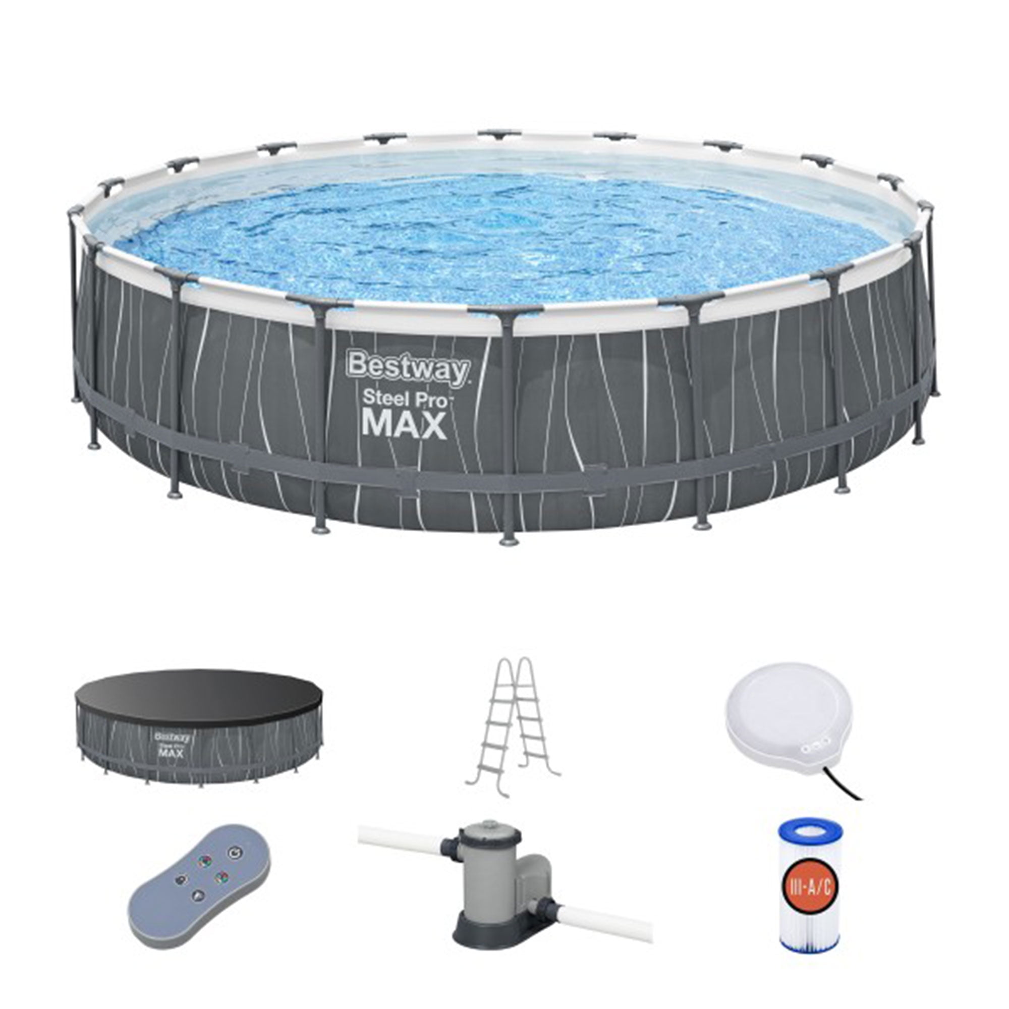 Open Box Bestway Steel Pro MAX 18' x 48" Round Pool Set w/LED Light & Remote - Walmart.com