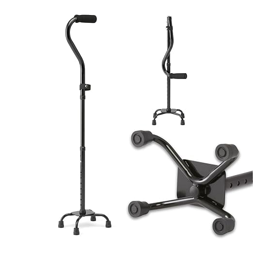 Medline Quad Walking Cane with Small Base, 29-In to 38-In Adjustable ...