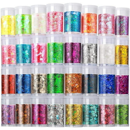 Holographic Chunky Glitter, Set Of 32, Leobro Craft Glitter For Resin ...