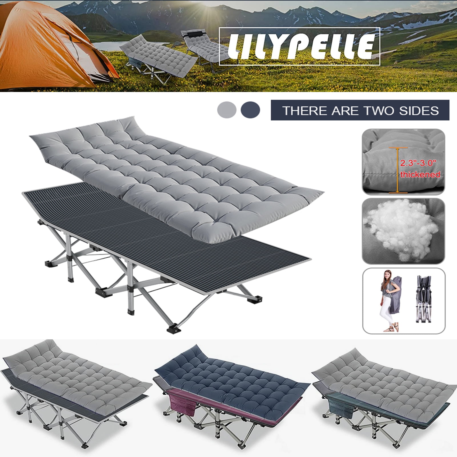 Lilypelle Folding Camping Cot Bed For Adult Double Layer Oxford Strong