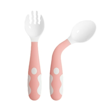 Baby Spoon Fork Set Kids Bendable Training Utensils Self-Feeding Learning Tableware, Pink ...