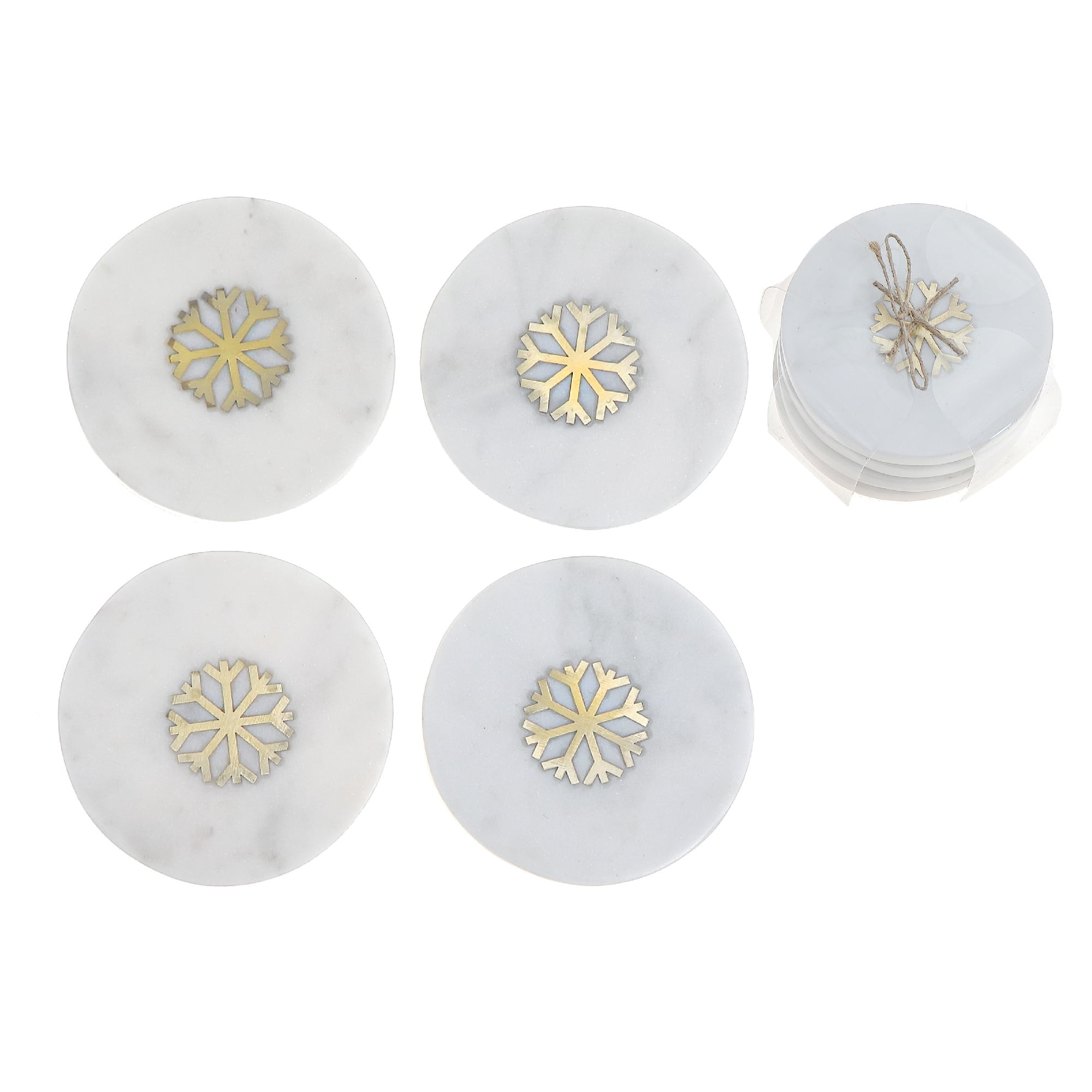 Click here for Ih Casadécor 4pc White Marble Round Coaster W/ Sno... prices