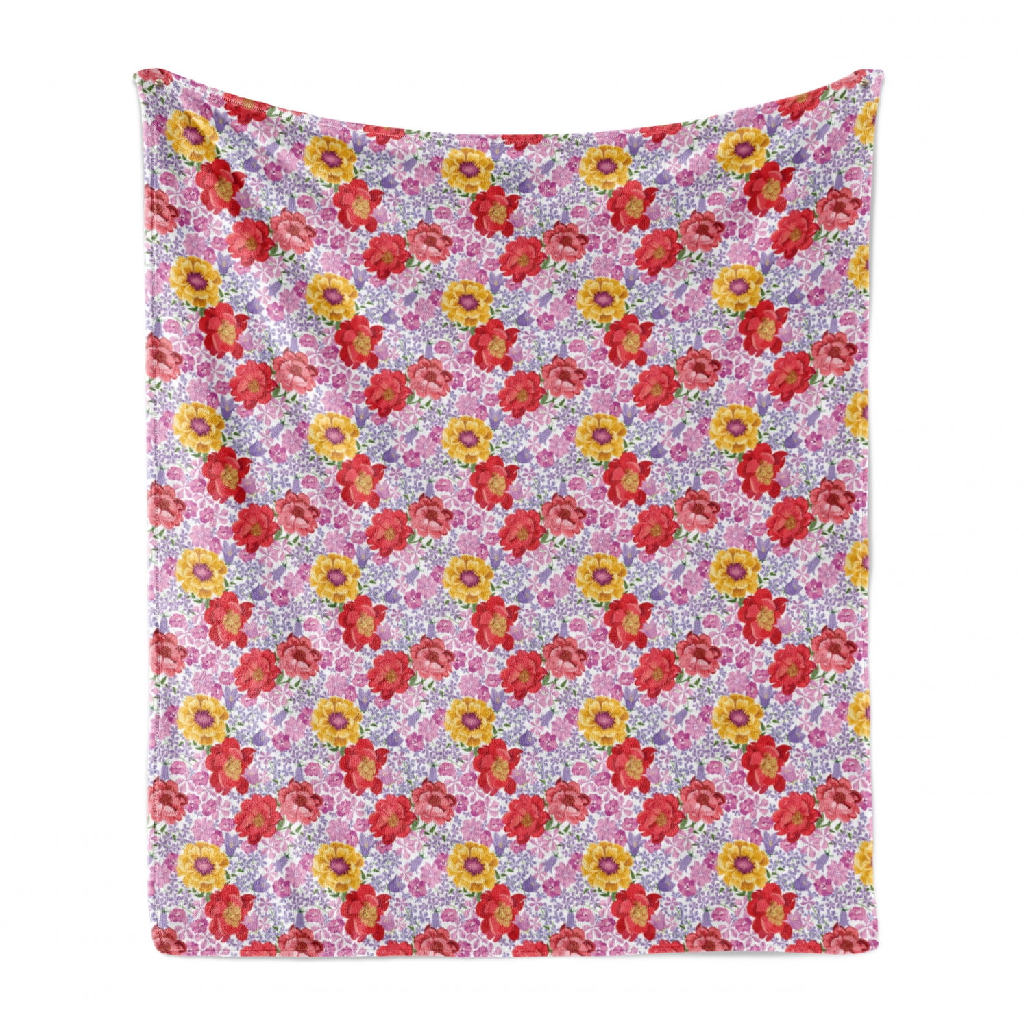 Botany Soft Flannel Fleece Throw Blanket, Pastel Poppy Daisy Rose Lilly ...