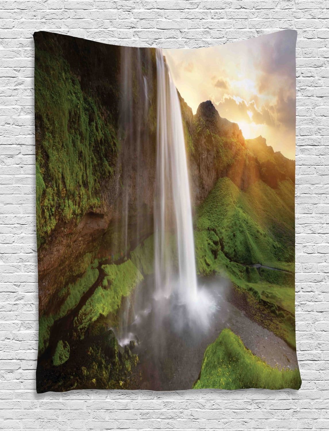 Iceland Tapestry, Dramatic Illustration of Seljalandsfoss Waterfalls ...