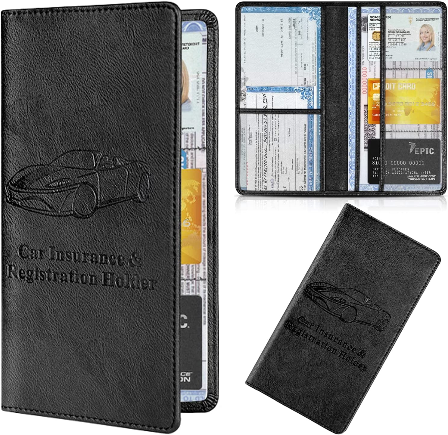 Car Registration and Insurance Holder, Leather Car Document Card Holder ...