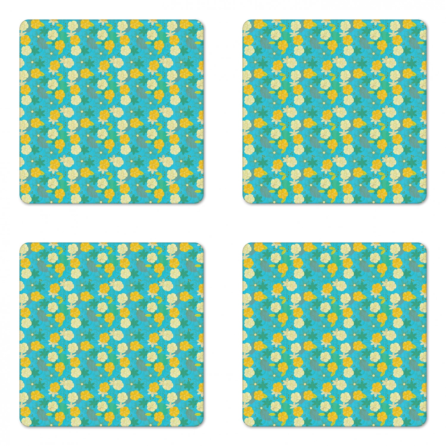 Garden Art Coaster Set of 4, Botanical Design with Outline and Doodle ...