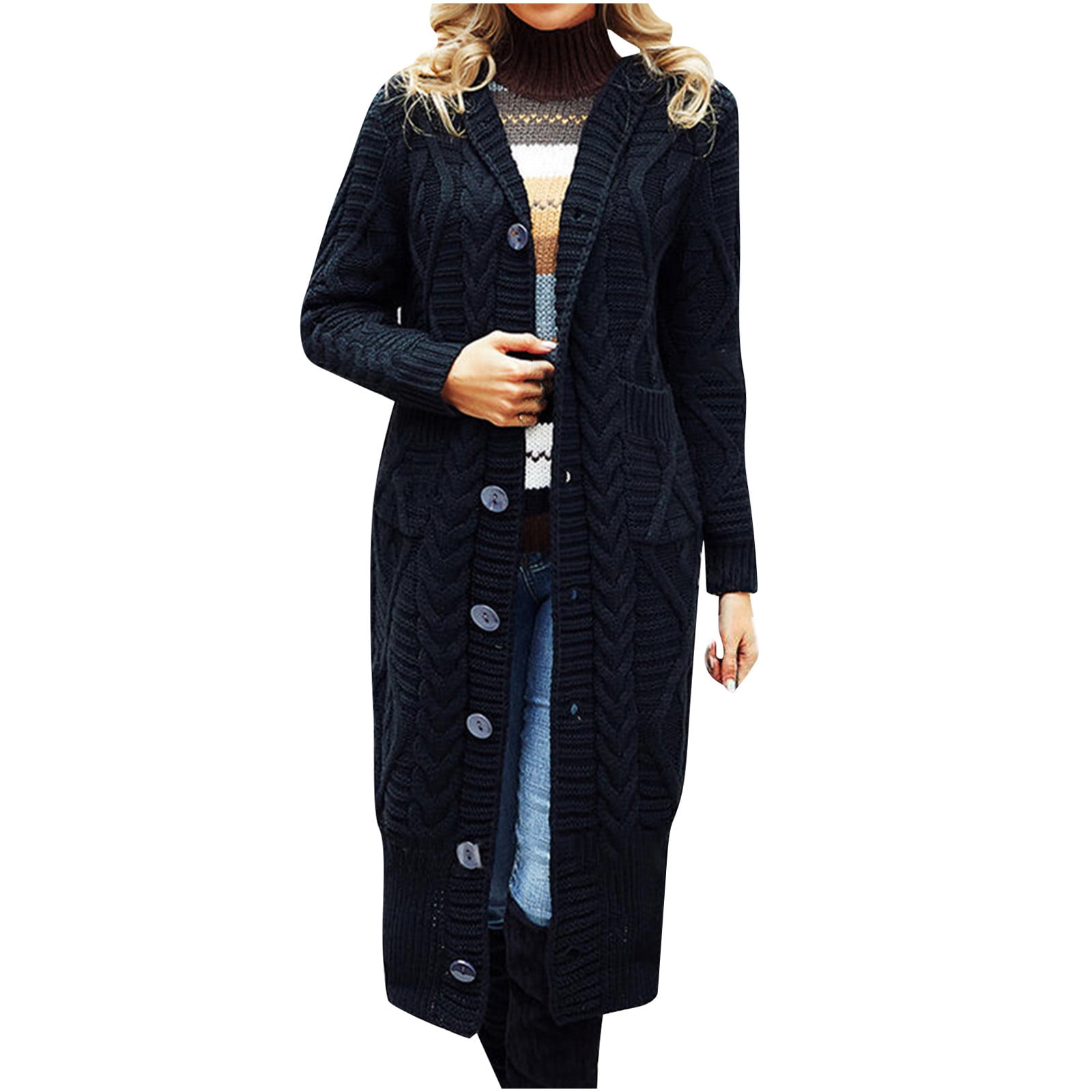 Aoochasliy Womens Cardigan Clearance Knit Mid-length Irregular Lapel ...