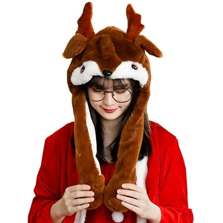 Santa Deer Hat Plush Moving Ear Hat Elk Pop Up Ears Cap Christmas Funny ...