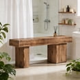 47-Inch Solid Fir Wood Bench, Farmhouse Rustic Style, Rich Brown Finish ...