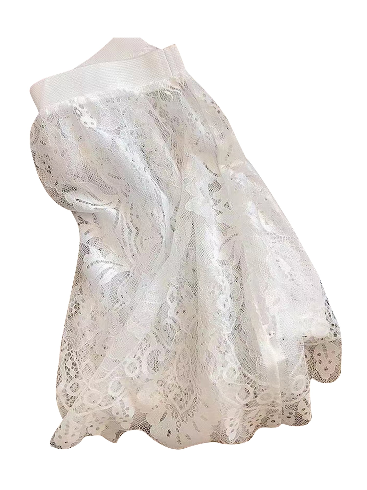 Gzhioc Women Fashion Basic Lace Skirt, Lace Stitching Cutout Elastic ...