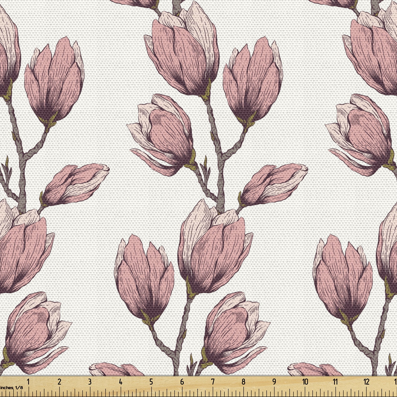 Magnolia Fabric by the Yard, Natural Blossoming Garden on Off White ...