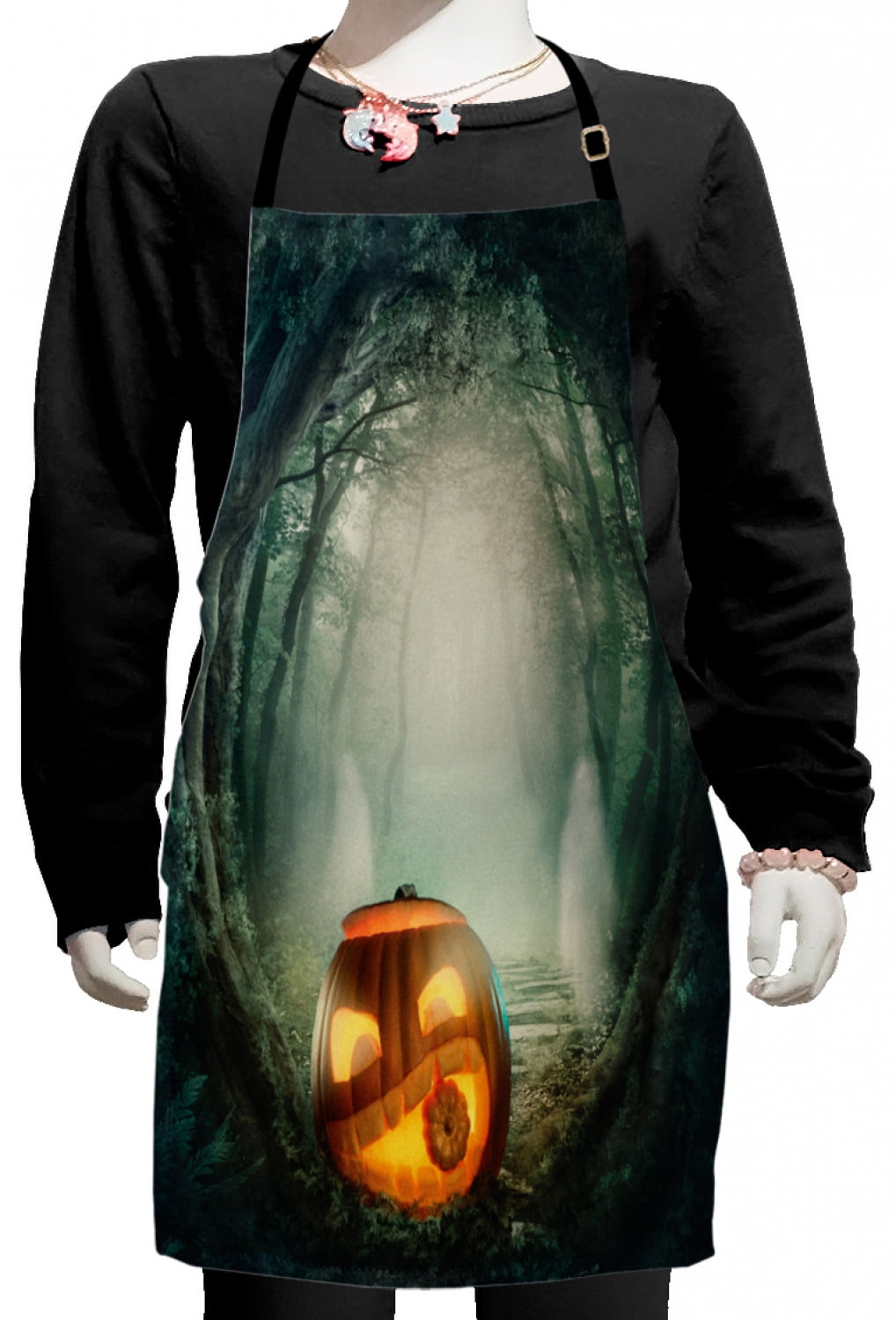 Halloween Kids Apron, Drawing of Scary Halloween Pumpkin Enchanted ...