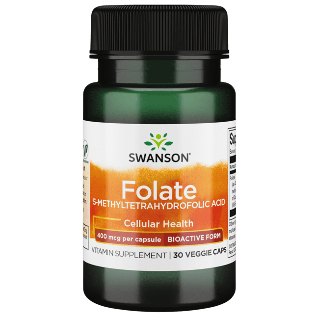 Swanson Folate (5-Methyltetrahydrofolic Acid) 400 Mcg 30 Veggie ...
