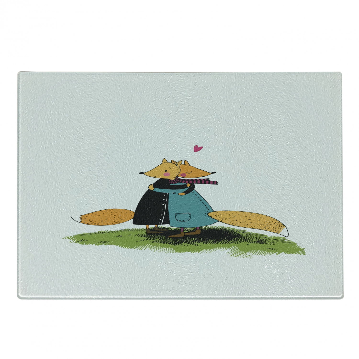 Fox Cutting Board, Romantic Furry Forest Animal Hugging Each Other with ...