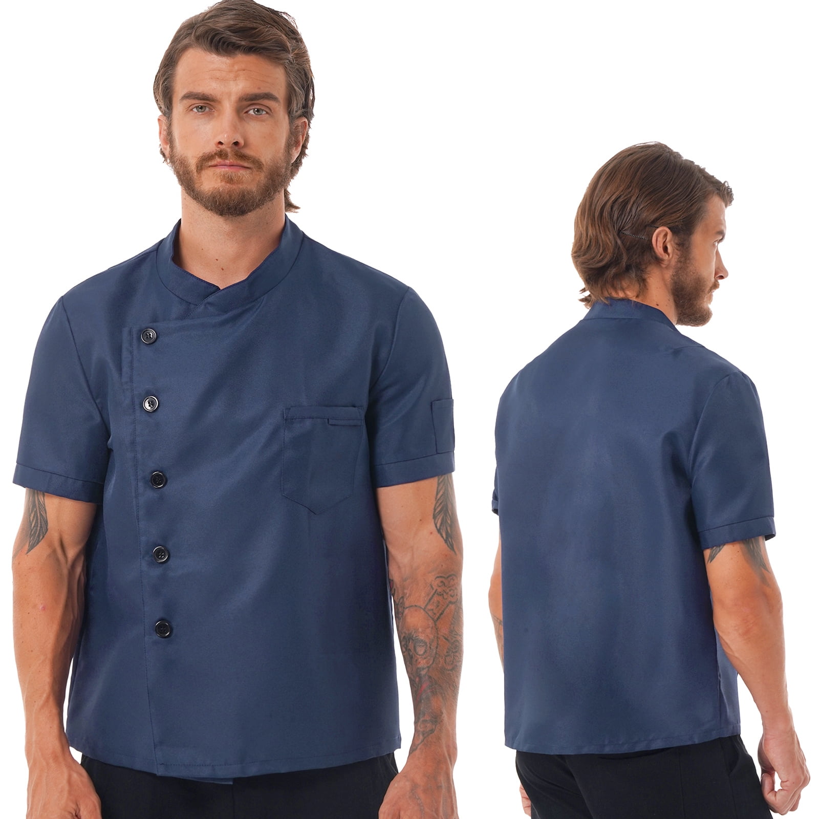 YONGHS Men's Classic Chef Jacket Short Sleeve Cooking Coat Restaurant ...
