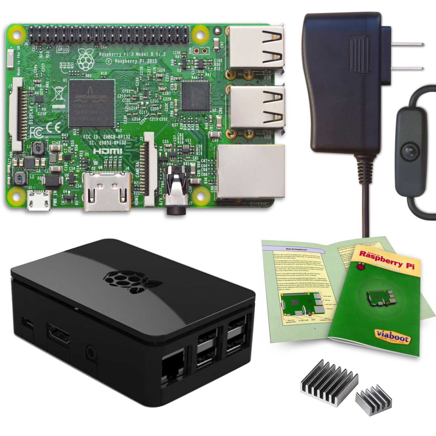 Viaboot Raspberry Pi 3 Power Kit with Premium Black Case - Walmart.com