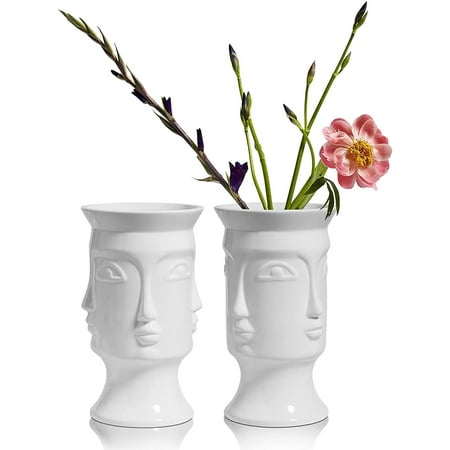 CPDD Face Flower Vase in Porcelain White Set of 2, Modern Human Face ...