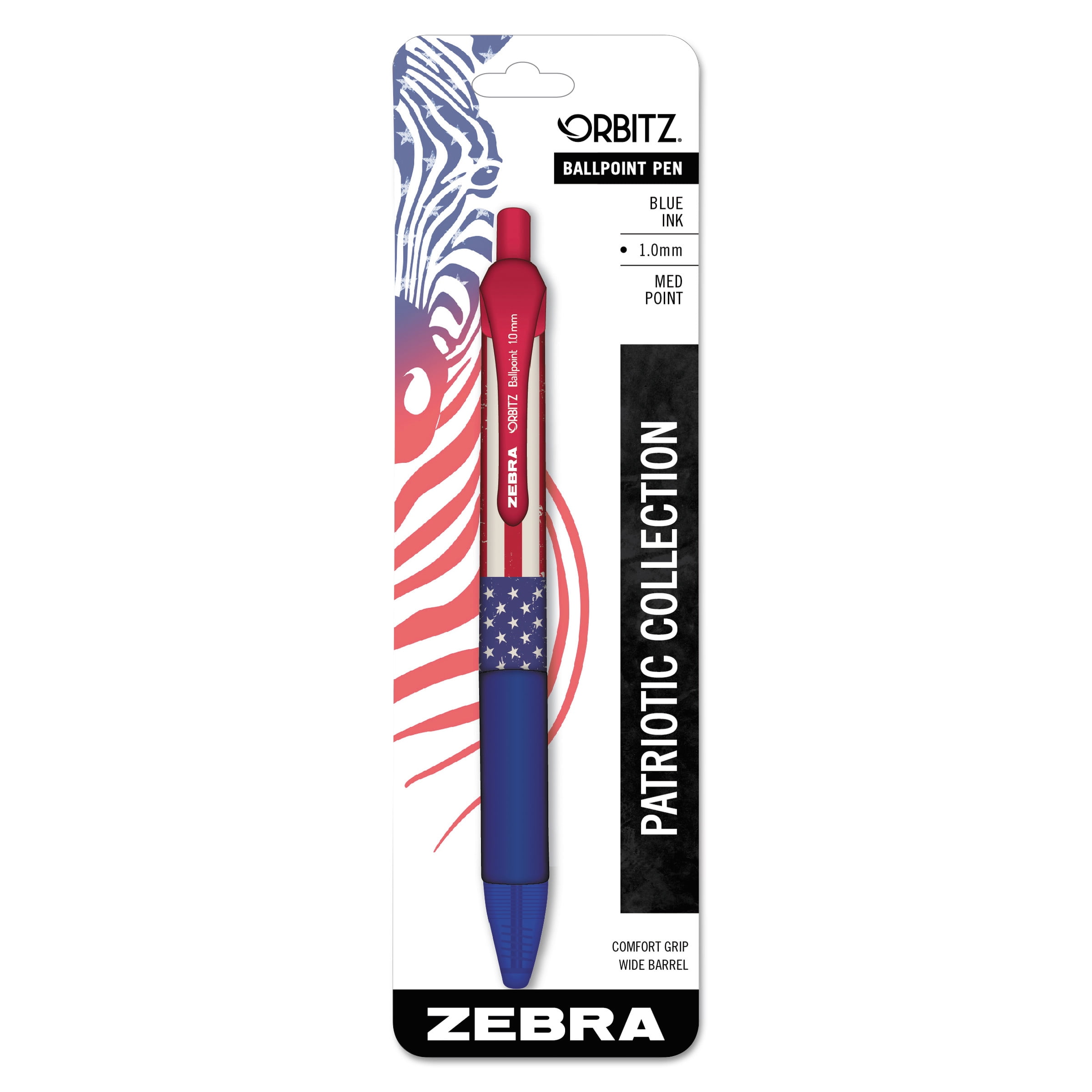 Zebra Blister-Carded Orbitz Retractable Ballpoint Pen, 1 mm, Blue ...