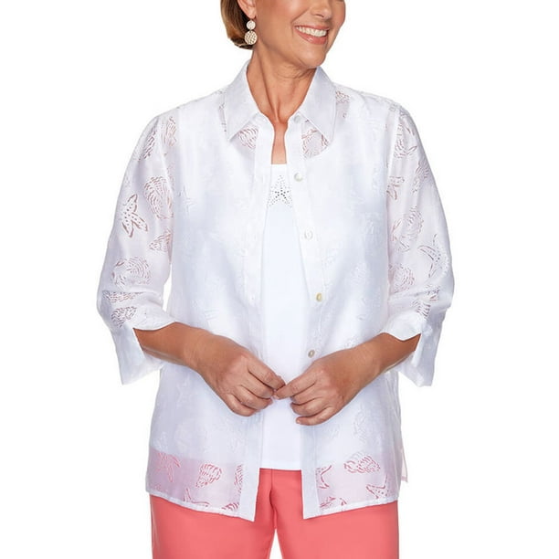 Alfred Dunner - Alfred Dunner Women's Miami Beach Shell 2Fer Woven Top ...