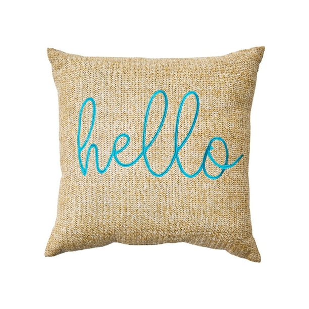 Better Homes & Gardens Hermosa Tan Outdoor Throw Pillow, Hello, 19" x ...