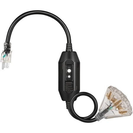3 FT Outdoor/Indoor Tri-Tap Manual GFCI Extension Cord, 12/3 Gauge SJTW ...